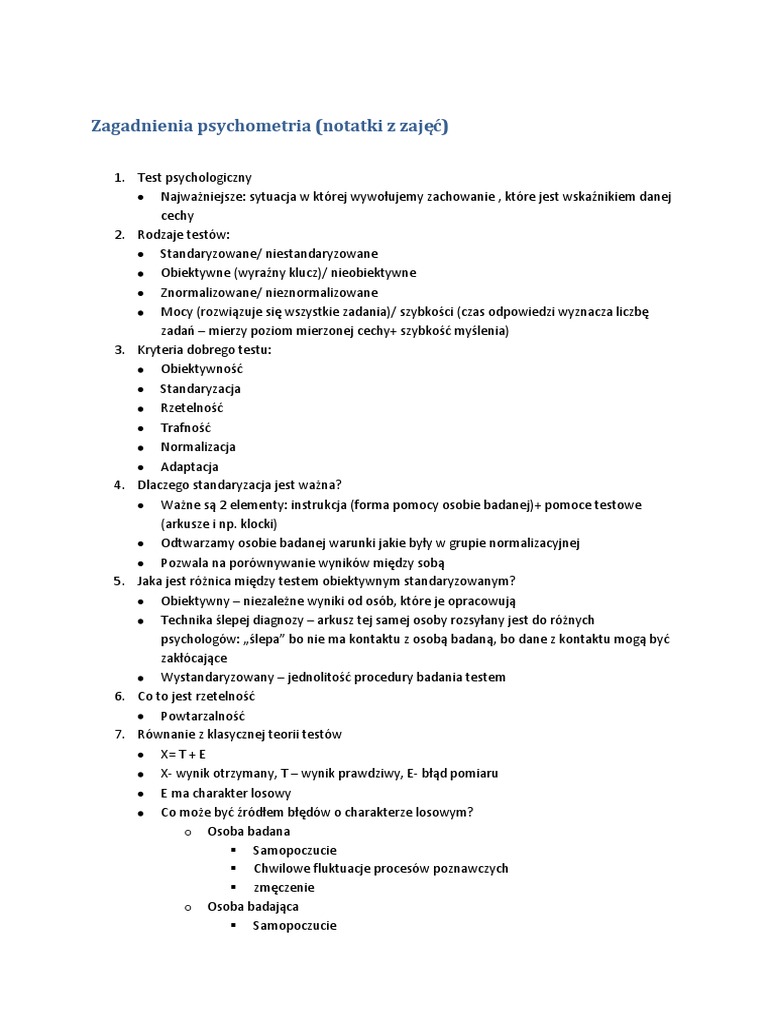 Psychometria Egzamin | PDF