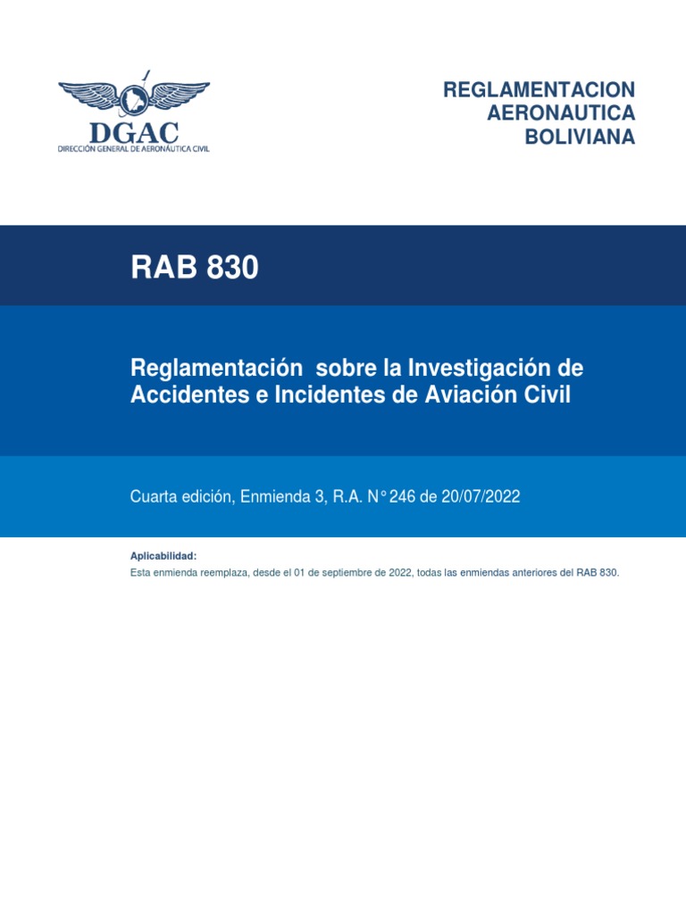 RAB 830: Investigación de Accidentes Aéreos | PDF | Aeronave | Bolivia