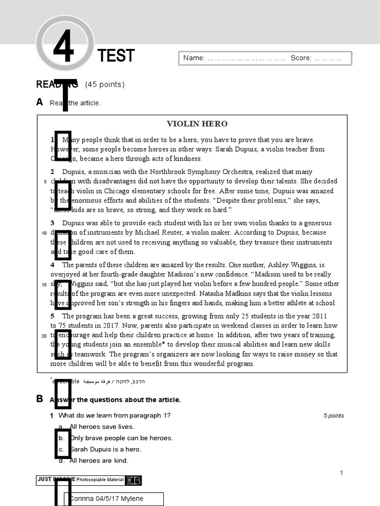 JUST IMAGINE Test Unit 4 | PDF | Question | Teachers