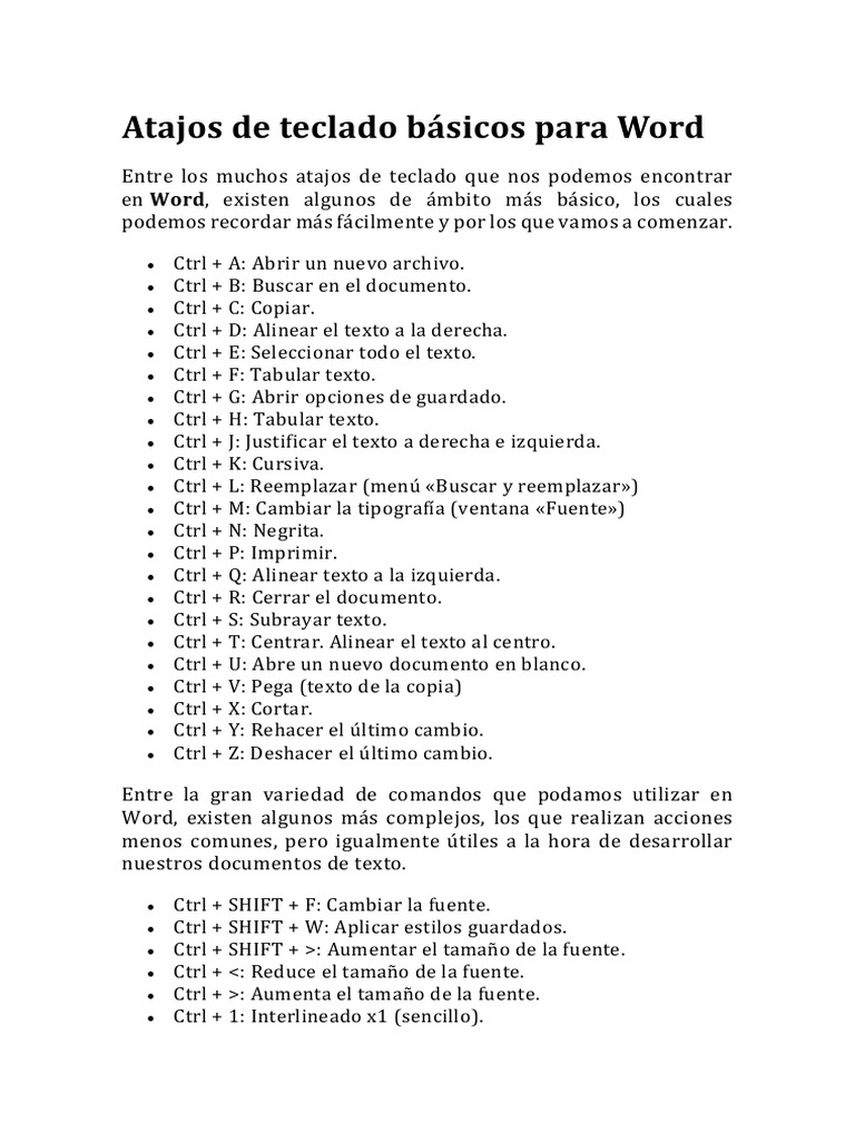 Atajos de Teclado Básicos Office | PDF | Hoja de cálculo | Microsoft ...
