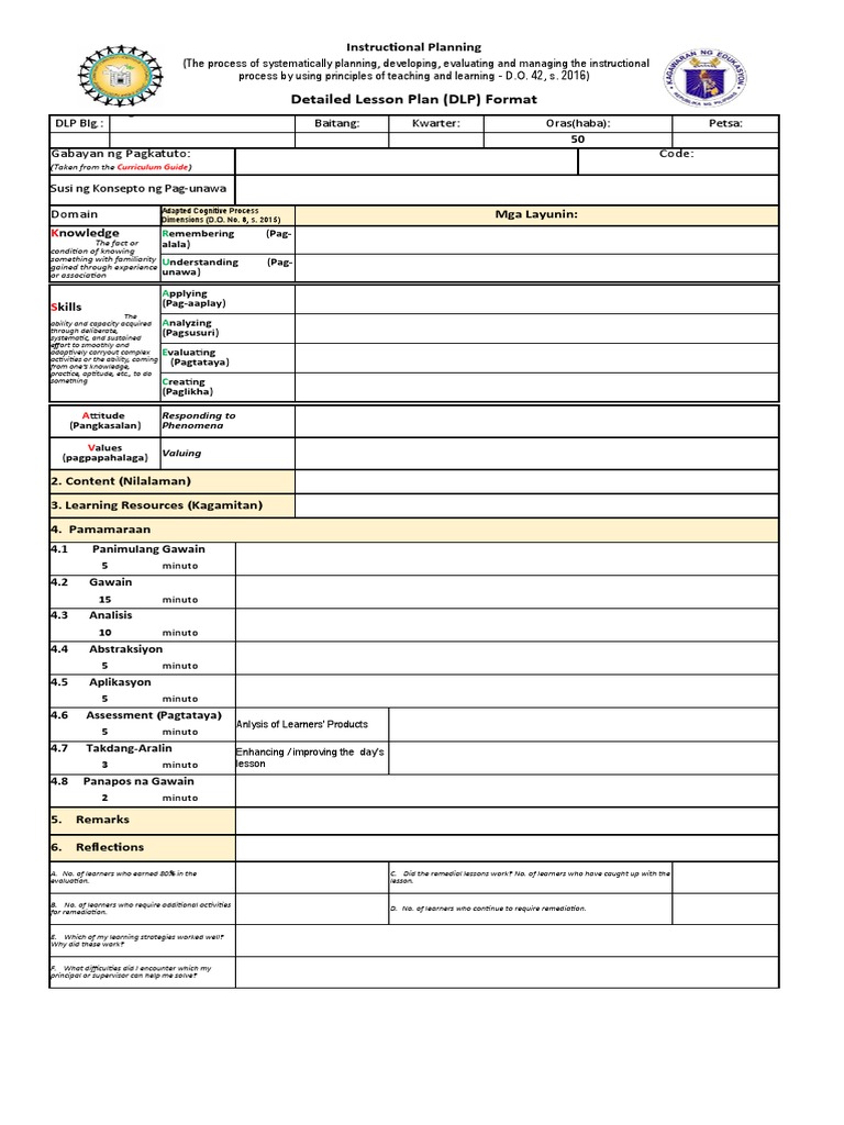 DLP Formatnew Filipino | PDF | Learning | Lesson Plan