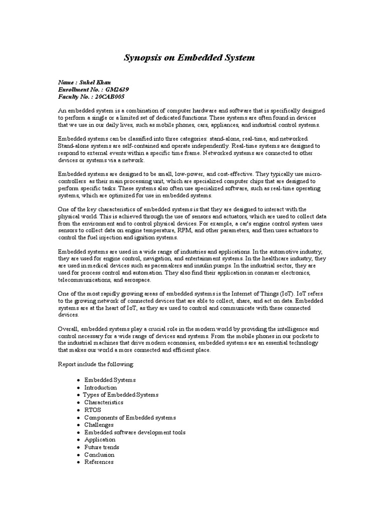 Synopsis of Embedded Systems | PDF | Computers