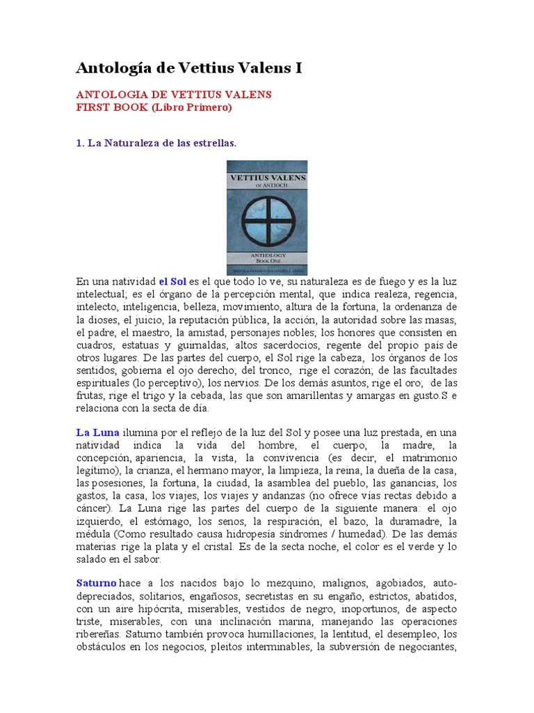 Antología de Vettius Valens I | PDF | Astronomía