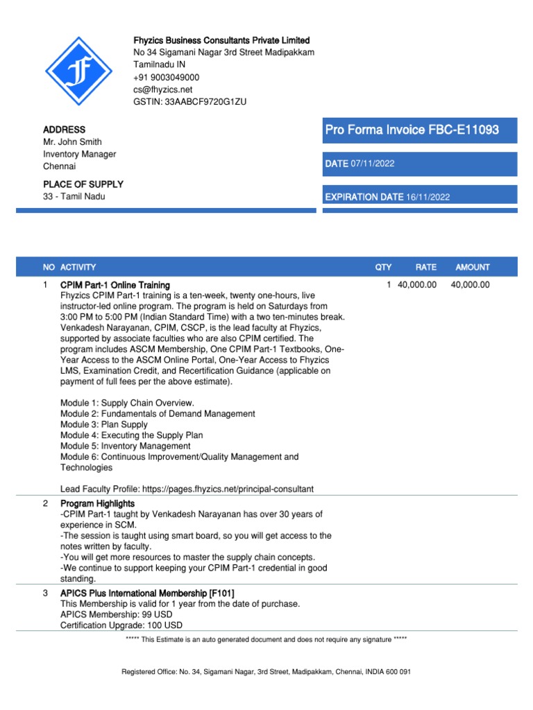 CPIM Part-1 Certification Online Training | PDF | Business