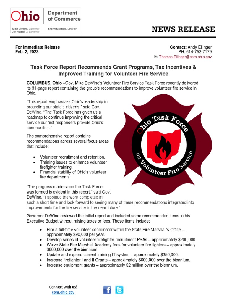 News Release Task Force Report | PDF | Firefighter | Fire Department
