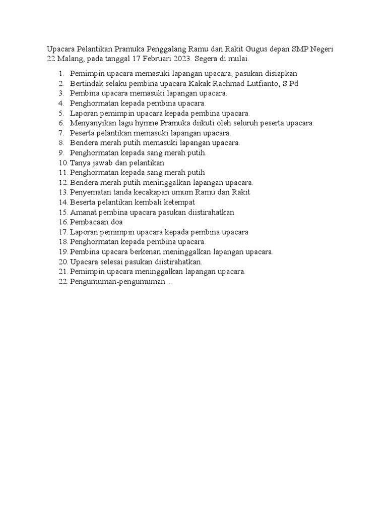 Teks MC Pelantikan Penggalang Ramu, Rakit, Terap | PDF