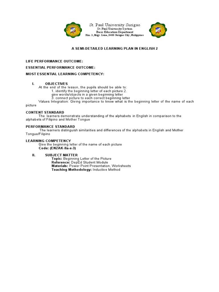 DLP in English 2 | PDF | Learning | English Language