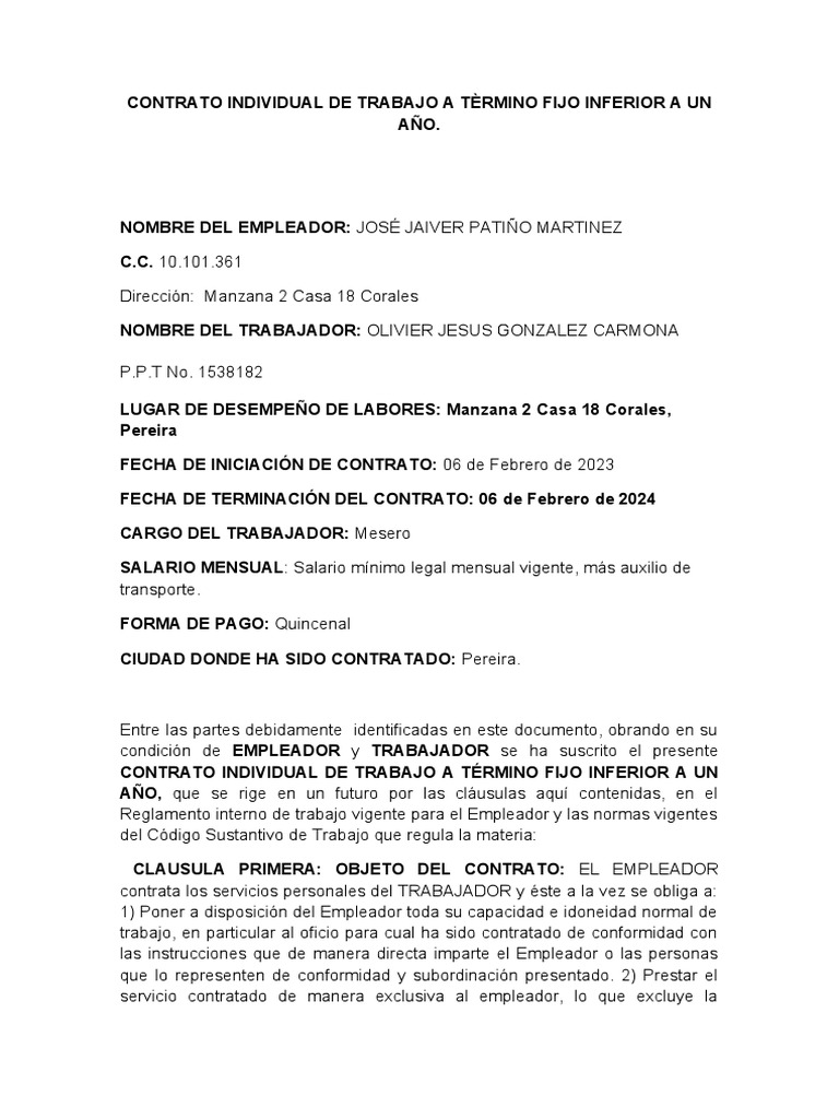 contrato aux cocina | PDF | Salario