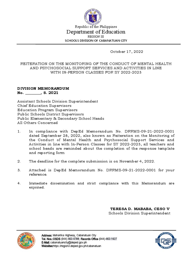 Memo Mhpss Monitoring | PDF