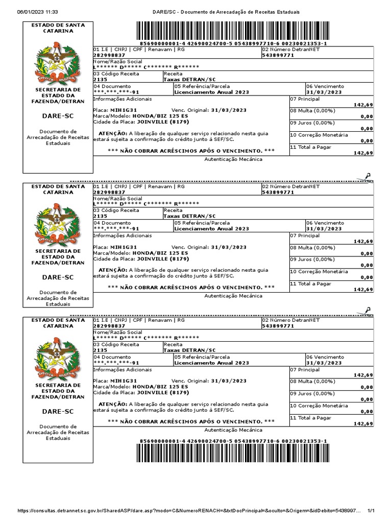 DARE - SC - Documento de Arrecadação de Receitas Estaduais | PDF ...