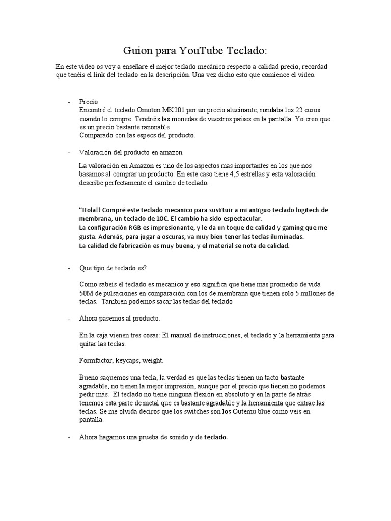 Guion para Youtube Teclado | PDF | Teclado