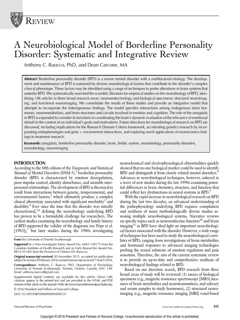 A Neurobiological Model of Borderline Personality | PDF | Borderline ...