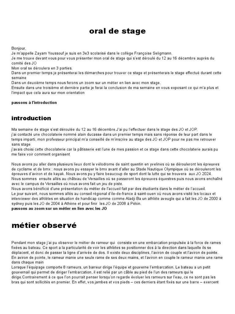 Oral de Stage 3e | PDF | Aviron | Aviron (rame)