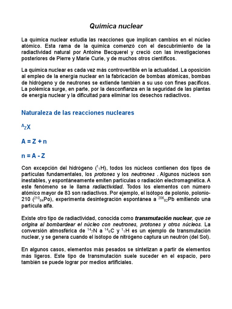 6 QUIMICA NUCLEAR | PDF | Desintegración radioactiva | Física nuclear