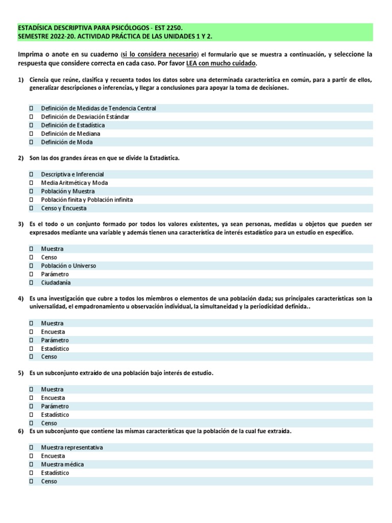 Actividad Práctica de Las Unidades 1 y 2 Psi | PDF | Muestreo (Estadísticas) | Teoría de la ...