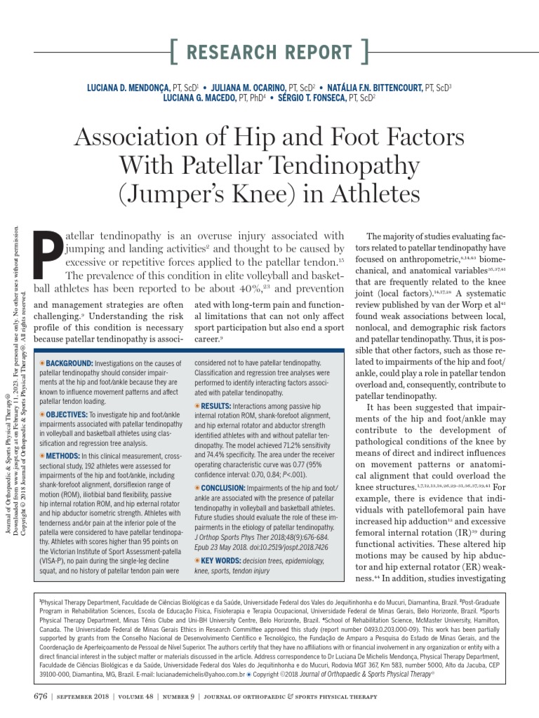 Jospt 2018 7426 | PDF | Hip | Receiver Operating Characteristic