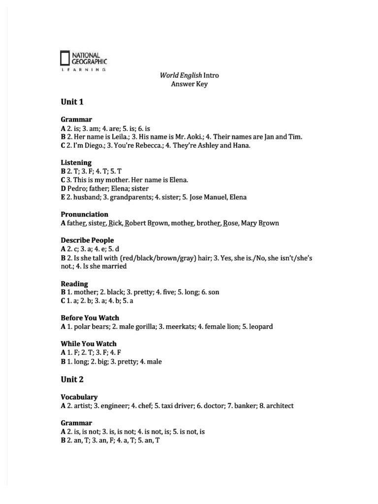 World English Intro Answer Key | PDF | Room | Bedroom