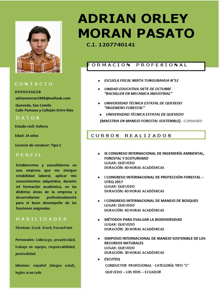 Curriculum Adrian Moran. | PDF | Los bosques | Gestión de bosques