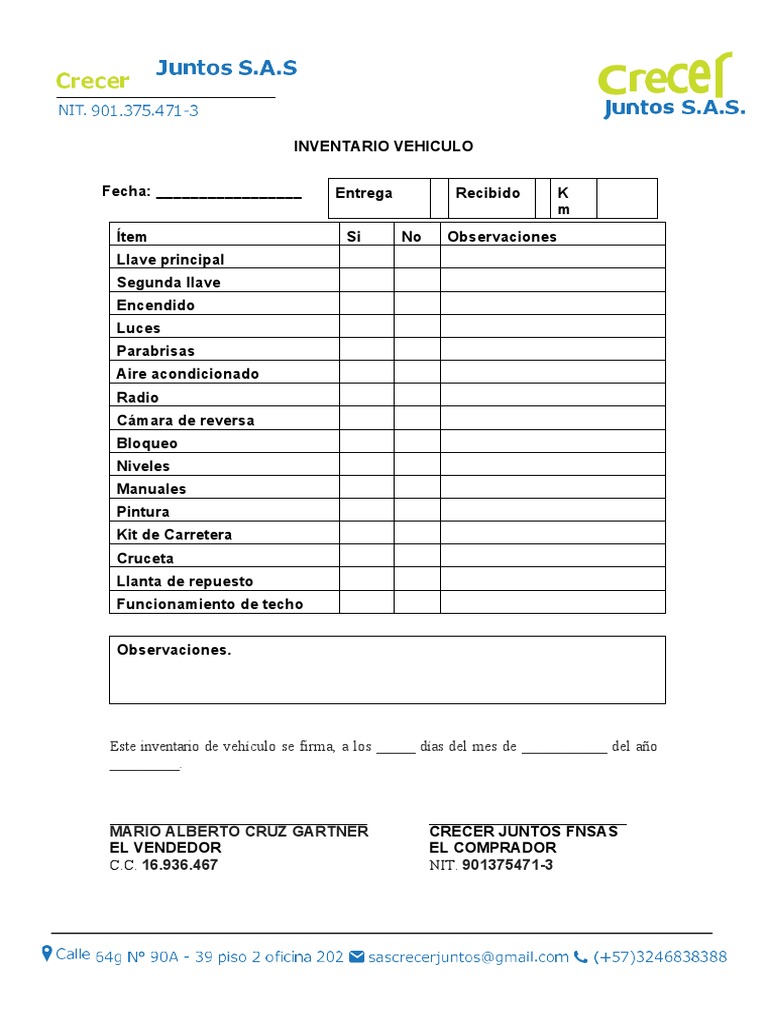 Formato de Inventario de Vehículo | PDF
