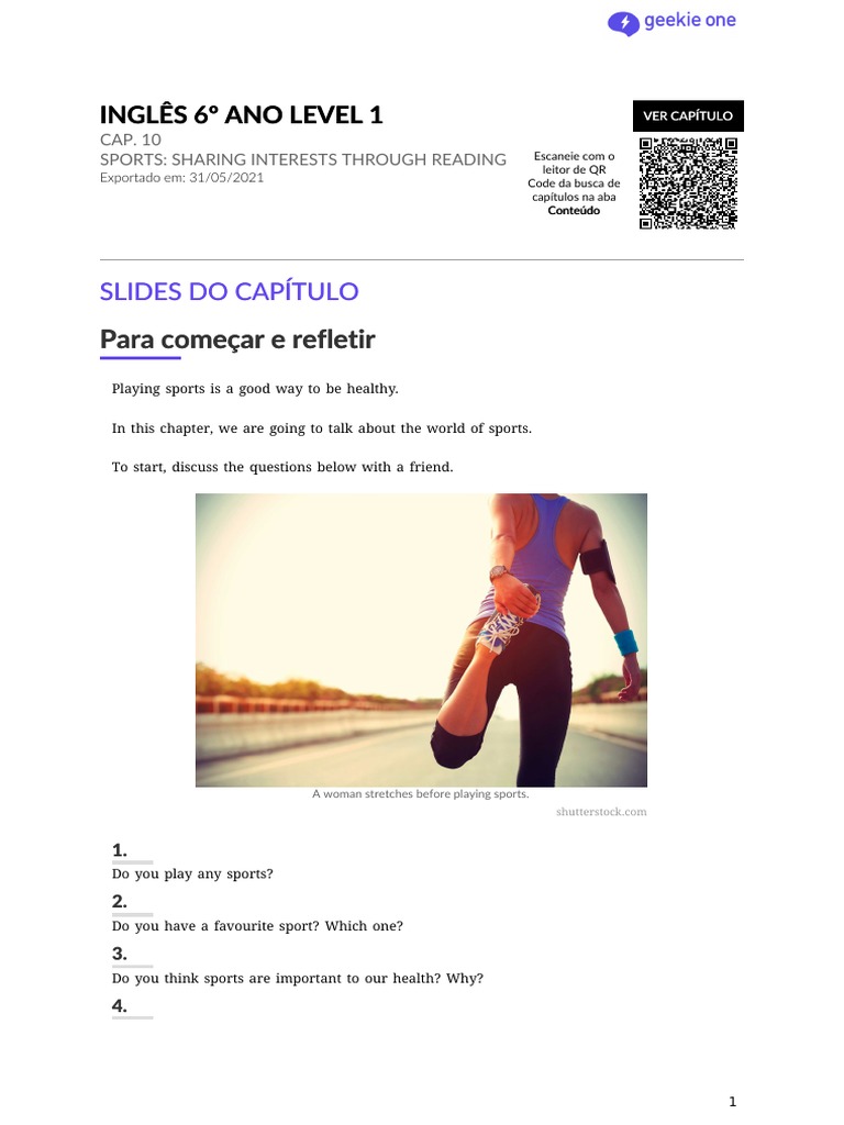 Geekie One - EF - Mistas - Inglês 6º Ano Level 1 - Cap. 10 - Sports - Sharing Interests Through ...