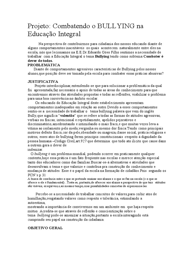 BULLYING | Download grátis PDF | Assédio moral/bullying | Conceitos ...
