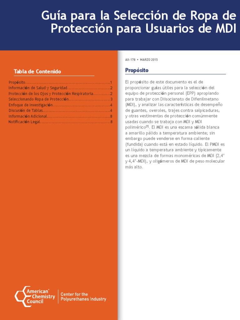 Guidance For Selection of Protective Clothing For MDI Users Spanish ...