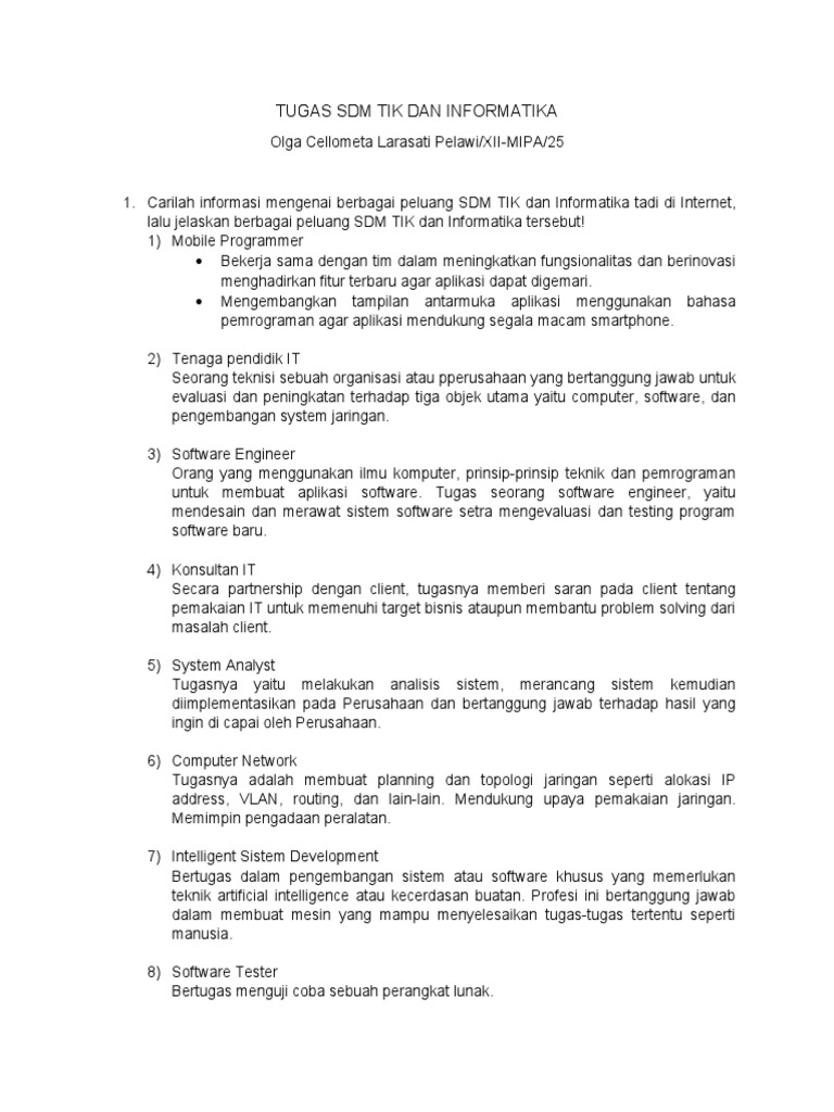 Xii-Mipaa - 25 - Olga Cellometa - SDM Bidang Tik Dan Informatika | PDF