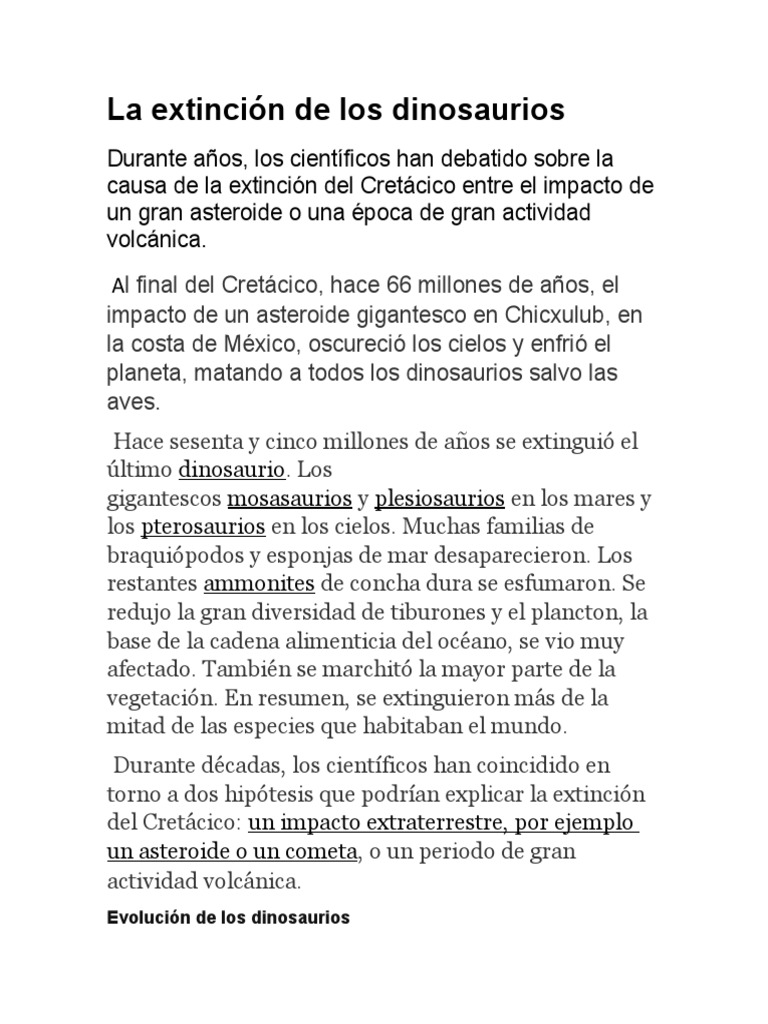 La extinción de los dinosaurios | PDF | Dinosaurios | Cretáceo