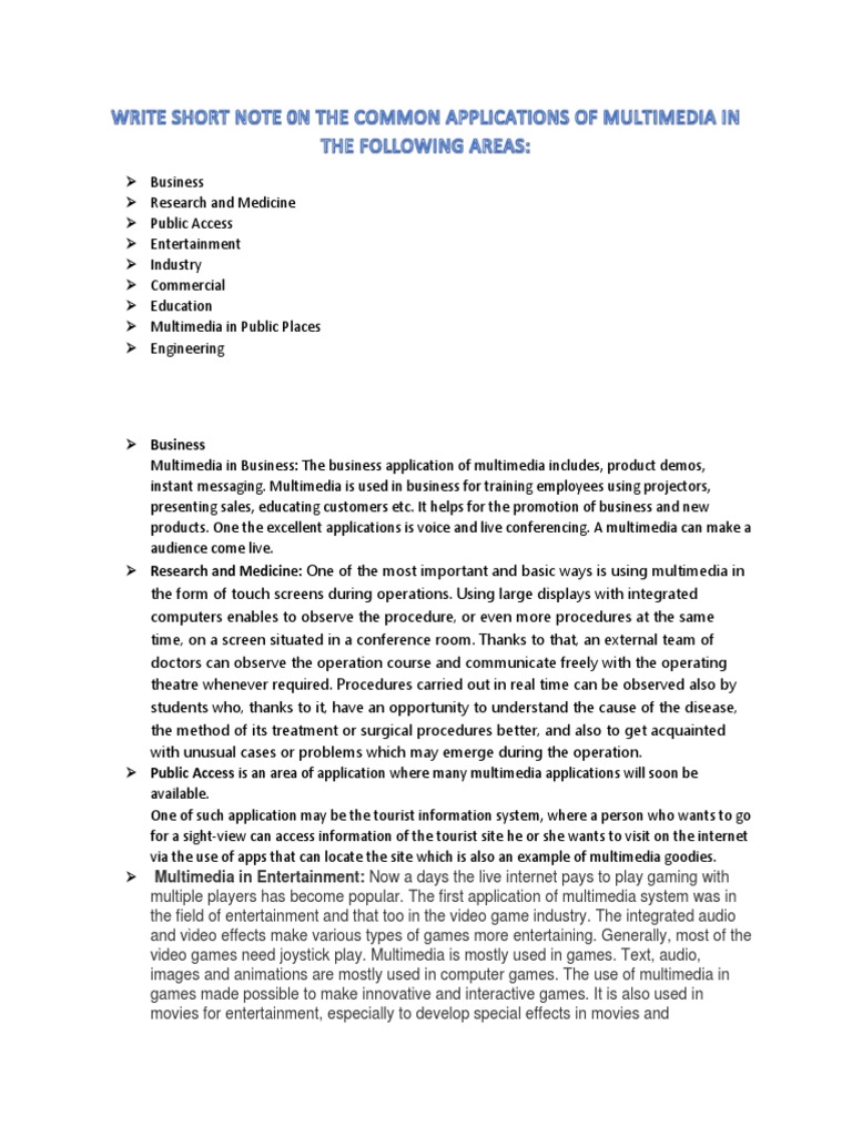 Write Short Note 0N The Common Applications of Multimedia in The ... Write Short Note 0N The Common Applications of Multimedia in The ...