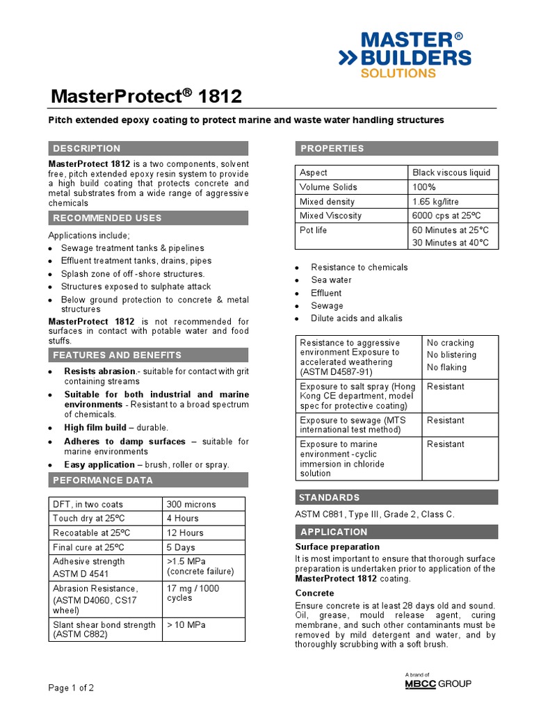 Masterprotect 1812 Tds | PDF | Concrete | Epoxy