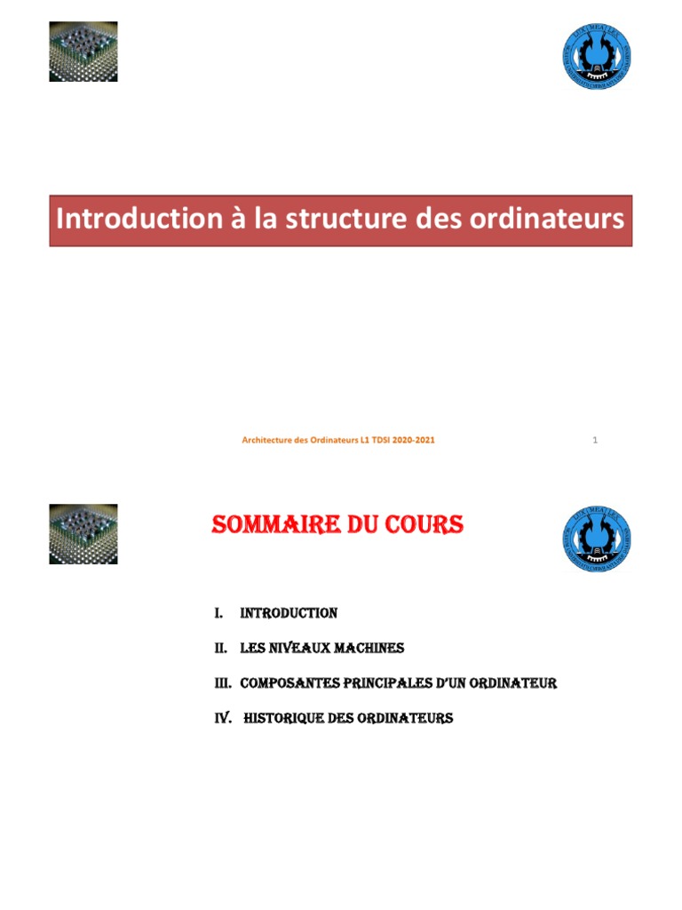 Chapitre 1 Introduction À La Structure Des Ordinate | PDF | Langage de ...