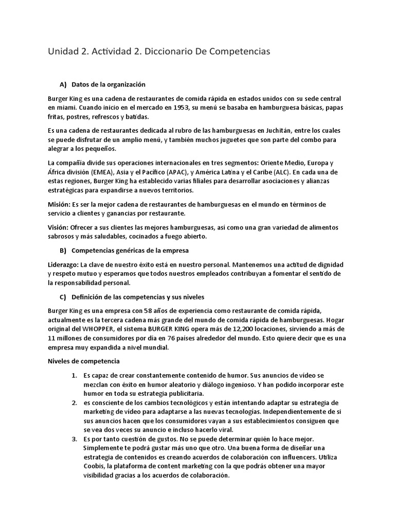 Unidad 2 Actividad 2 Diccionario de Competencias | PDF | Marketing ...