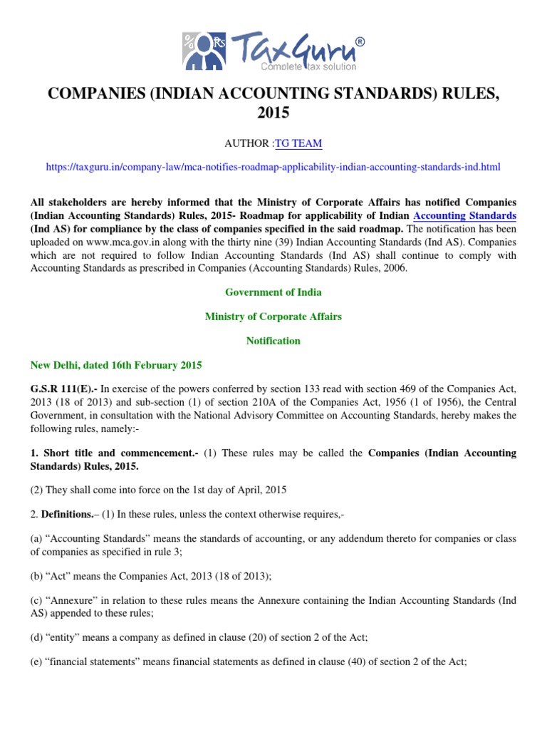 Indian Accounting Standards Rules 2015 | PDF