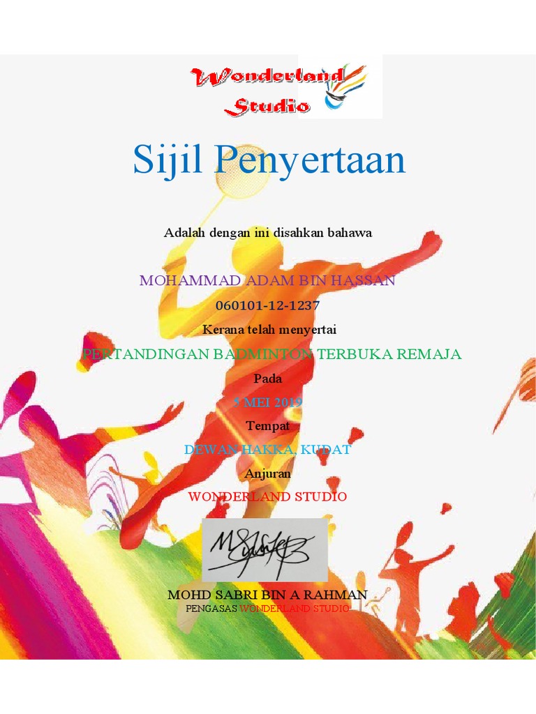 Sijil Badminton Ws Terbuka Remaja | PDF