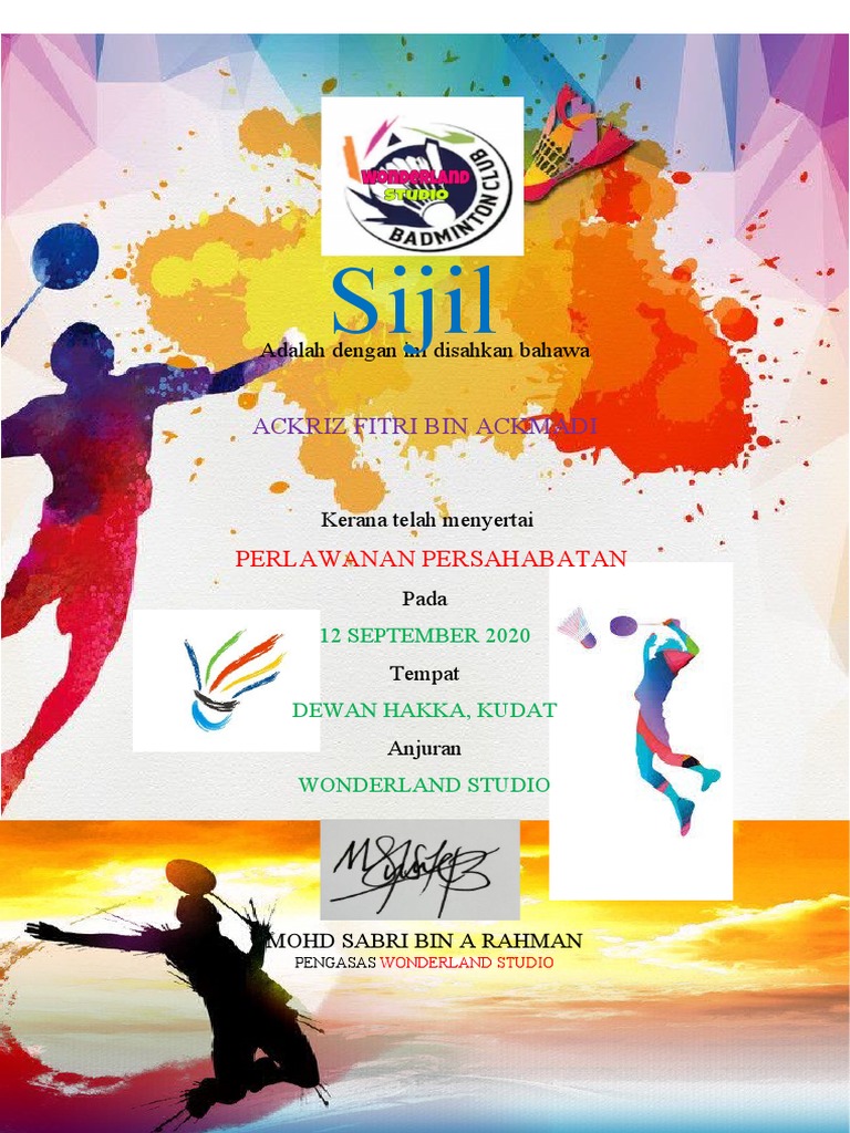 Sijil Badminton Ws Friendly Match 2020 | PDF