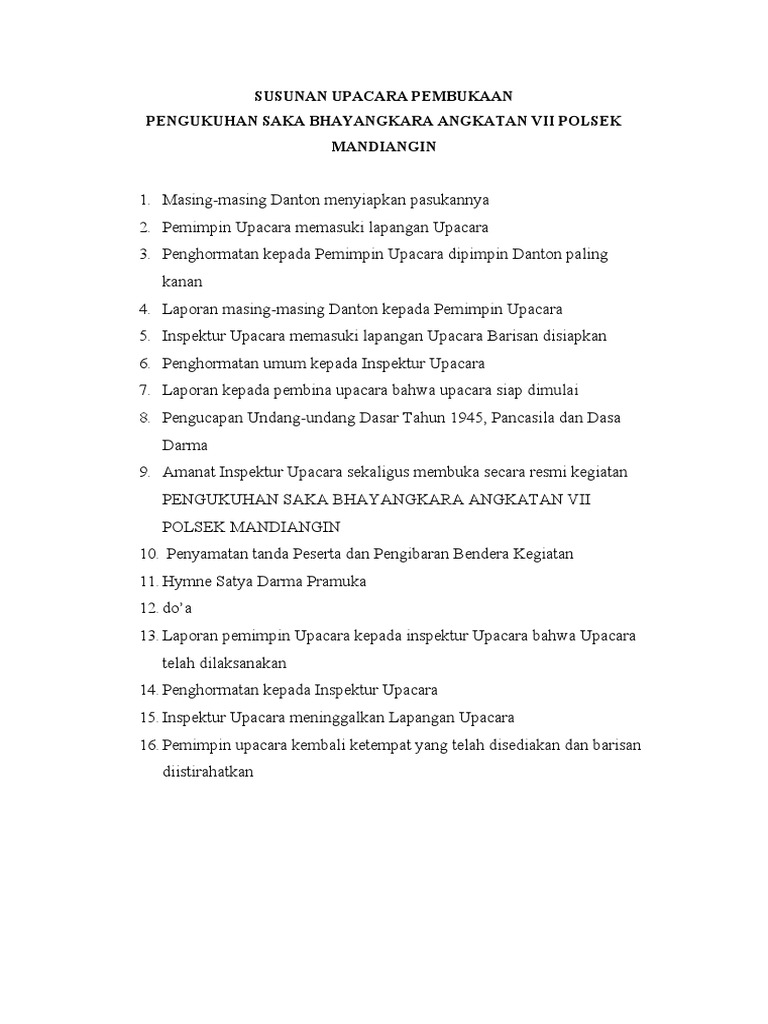 Susunan Upacara Pembukaan | PDF