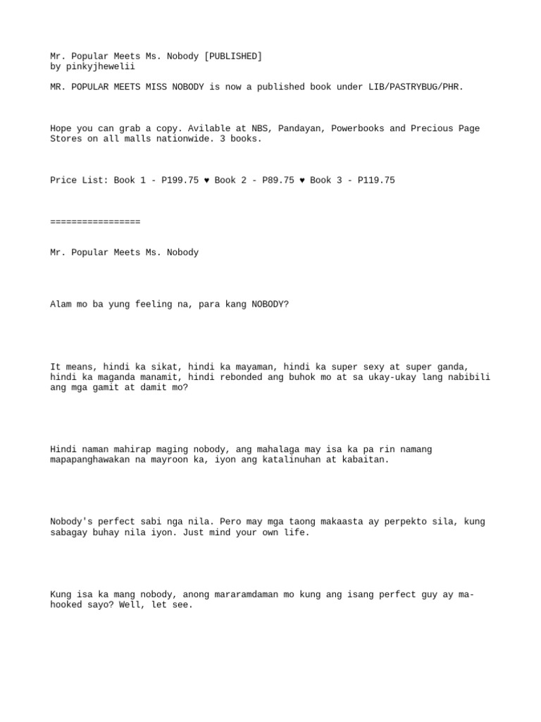 Mr. Popular Meets Ms. Nobody Book 1 | PDF