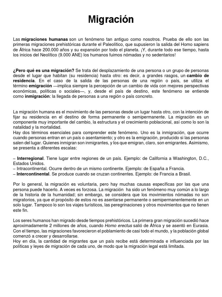 Conceptos y tipos de migración humana | PDF | Migración humana