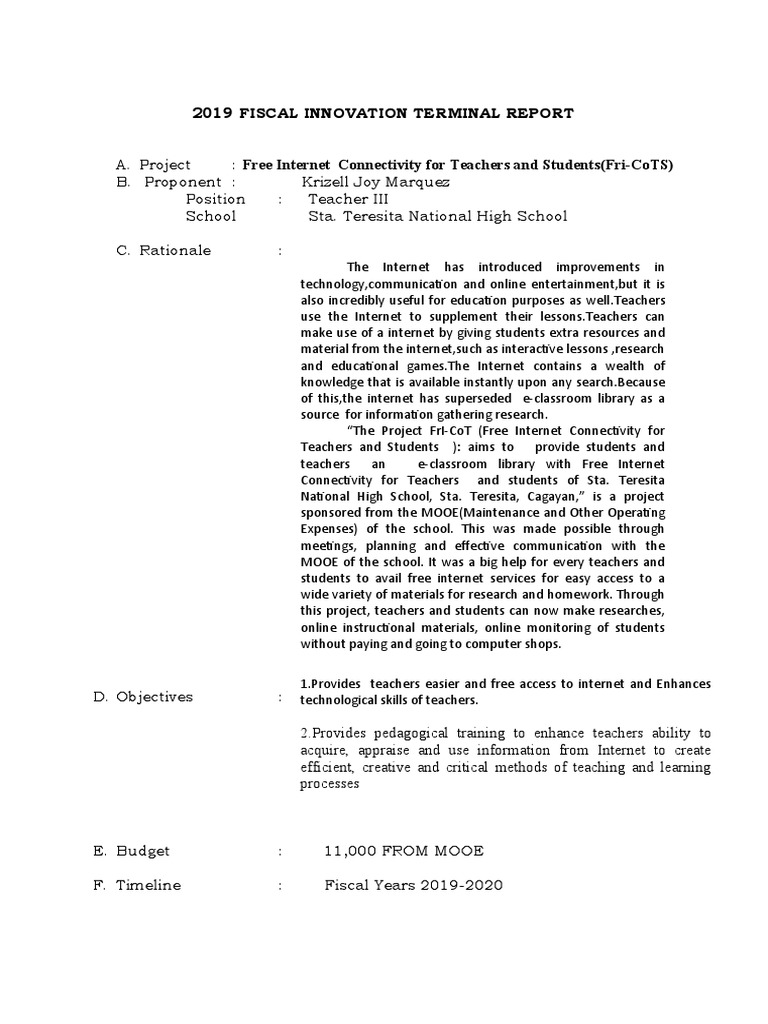 SBM Ws10 Innovation Terminal Report | PDF | Internet | Teachers