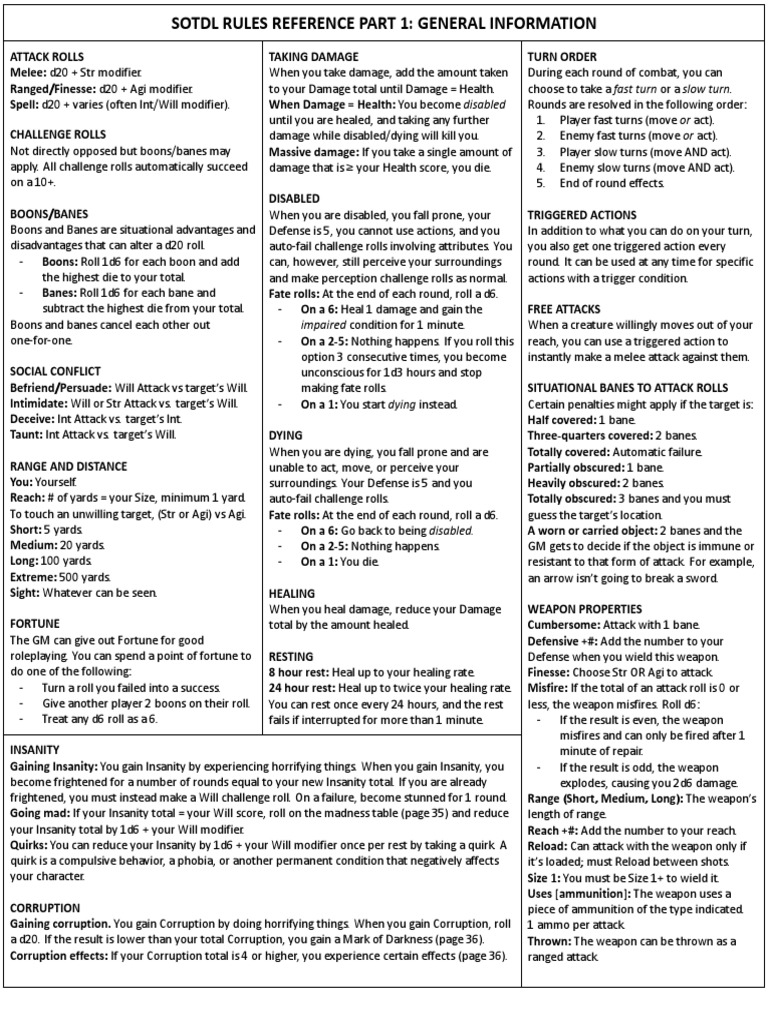 SotDL Ultimate Cheat Sheet Revision 2.4 | PDF | Ammunition