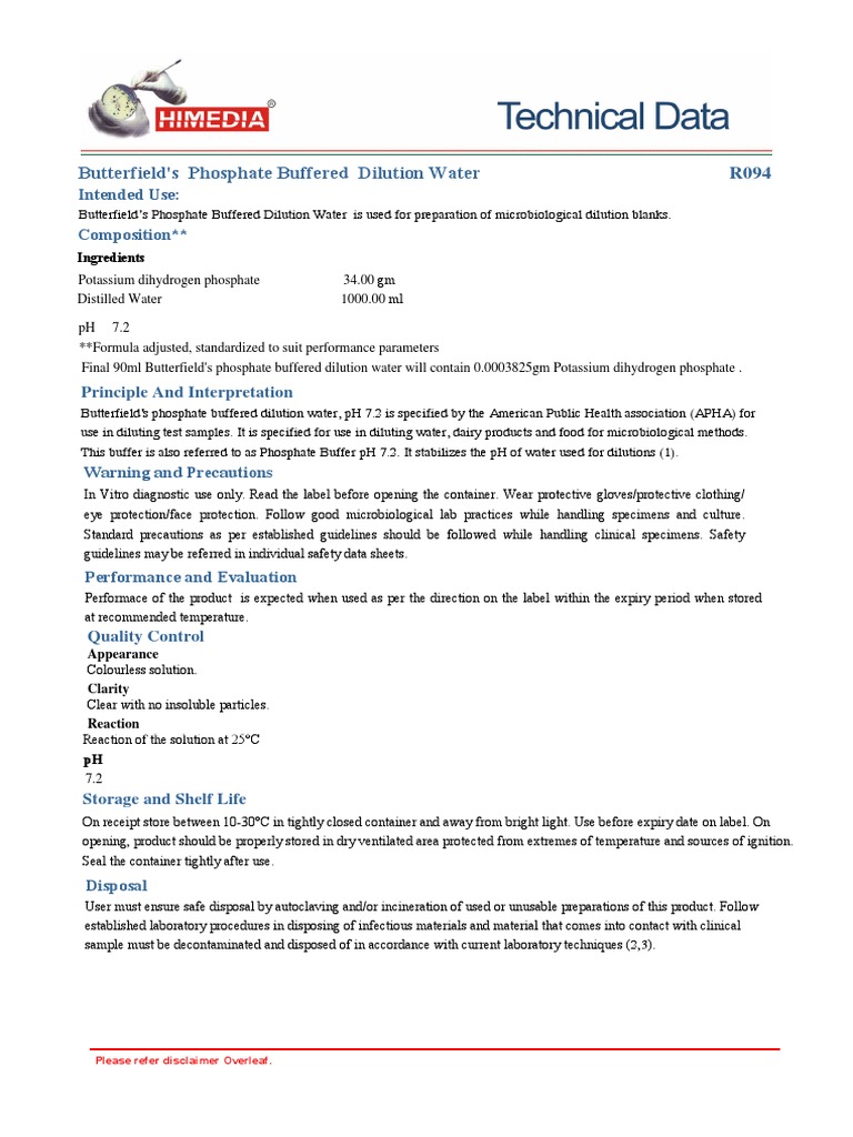 Buffered Dilution Water Composition | PDF | Phosphate Buffered Saline ...