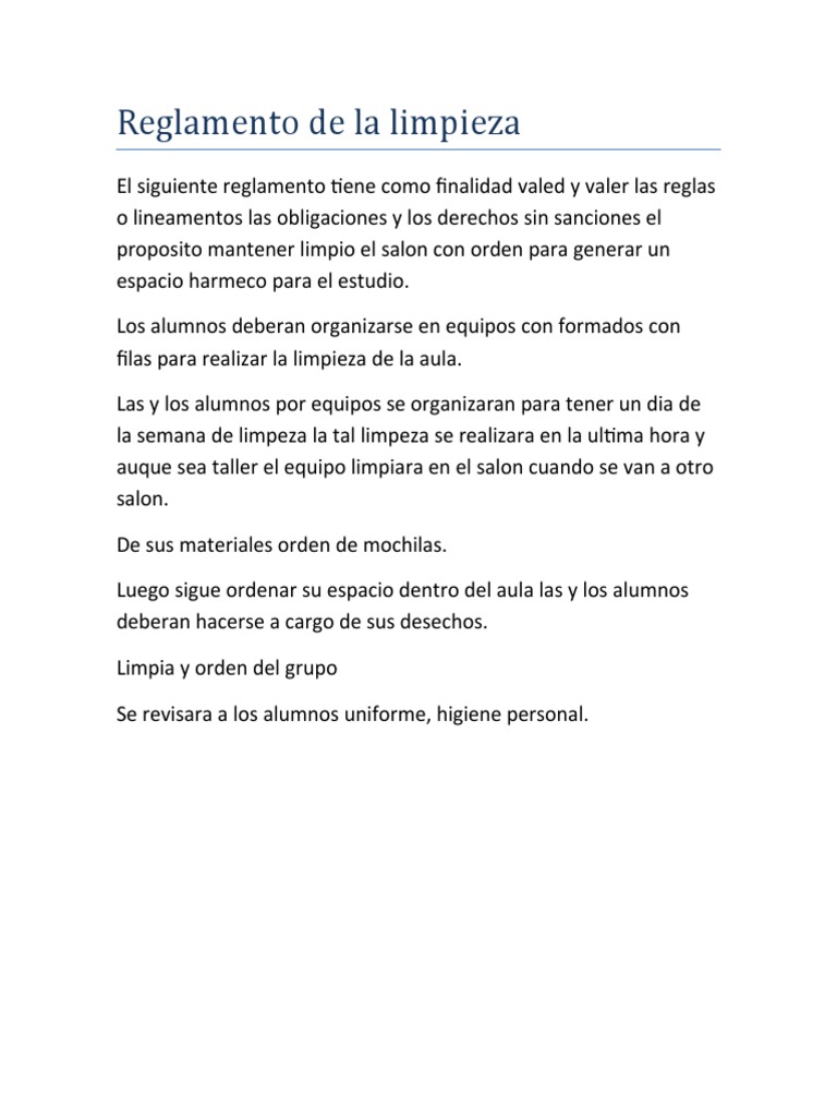 Reglamento de La Limpieza | PDF
