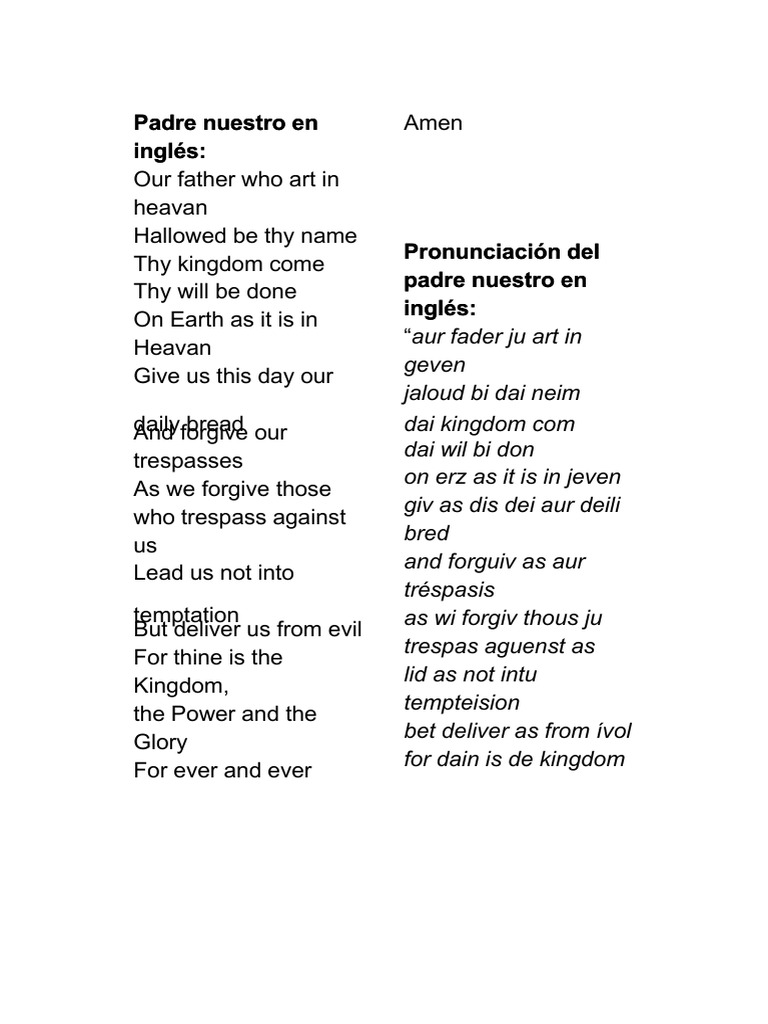 PDF Padre Nuestro Ingles y Pronunciacion - Compress | PDF