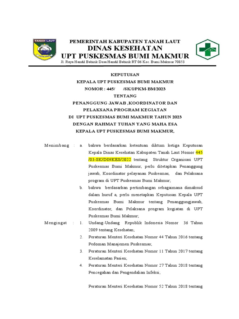 1.2.1.2SK Penanggung Jawab Program Dan Koordinator Pelayanan PKM 2023 | PDF | Kesehatan Holistik