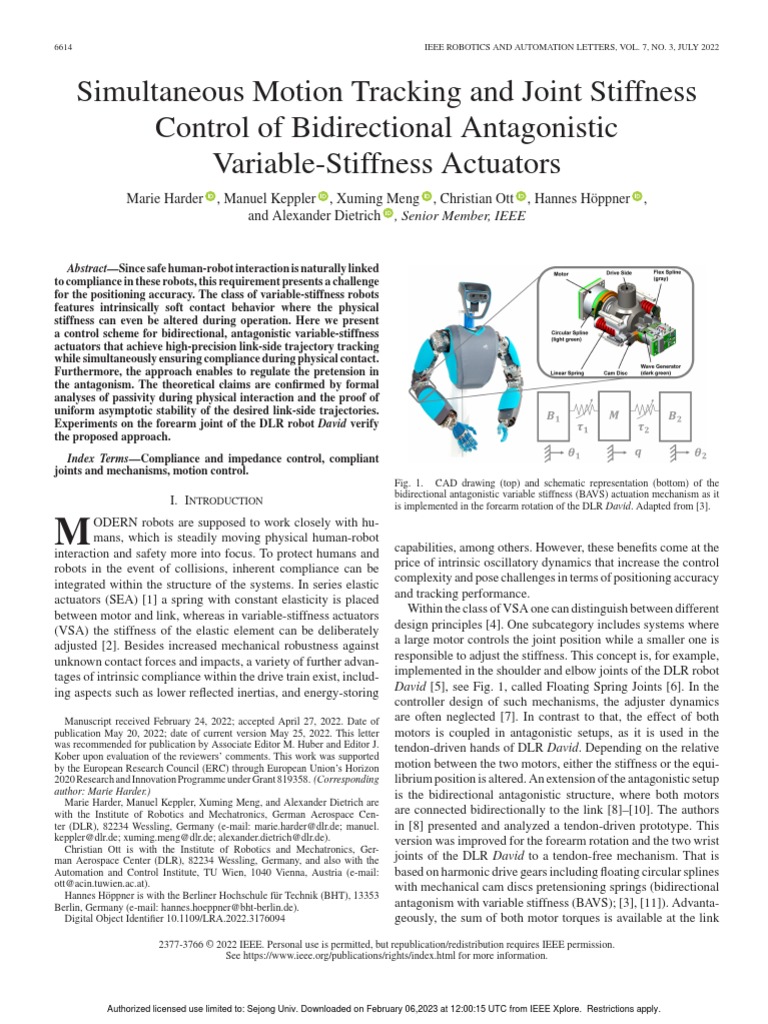 Simultaneous Motion Tracking and Joint Stiffness Control of ... Simultaneous Motion Tracking and Joint Stiffness Control of ...