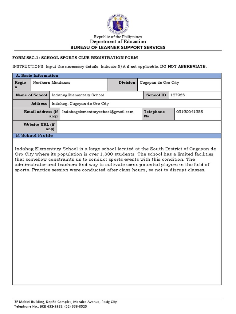 FORM SSC.1 School Sports Club Registration Form v1 | PDF FORM SSC.1 School Sports Club Registration Form v1 | PDF