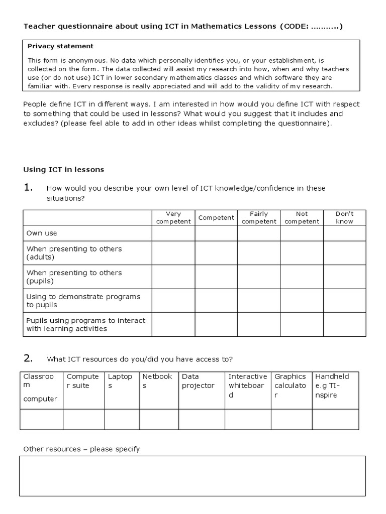 Teacher Questionnaire Online Equivalent | PDF | Educational Technology | Information Technology
