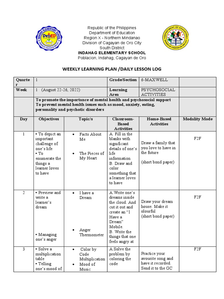 DLL Psychosocial Activities in gr6 | PDF