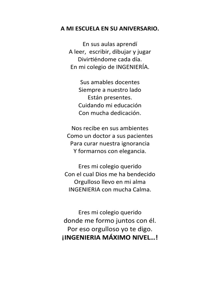 A Mi Escuela En Su Aniversario Pdf