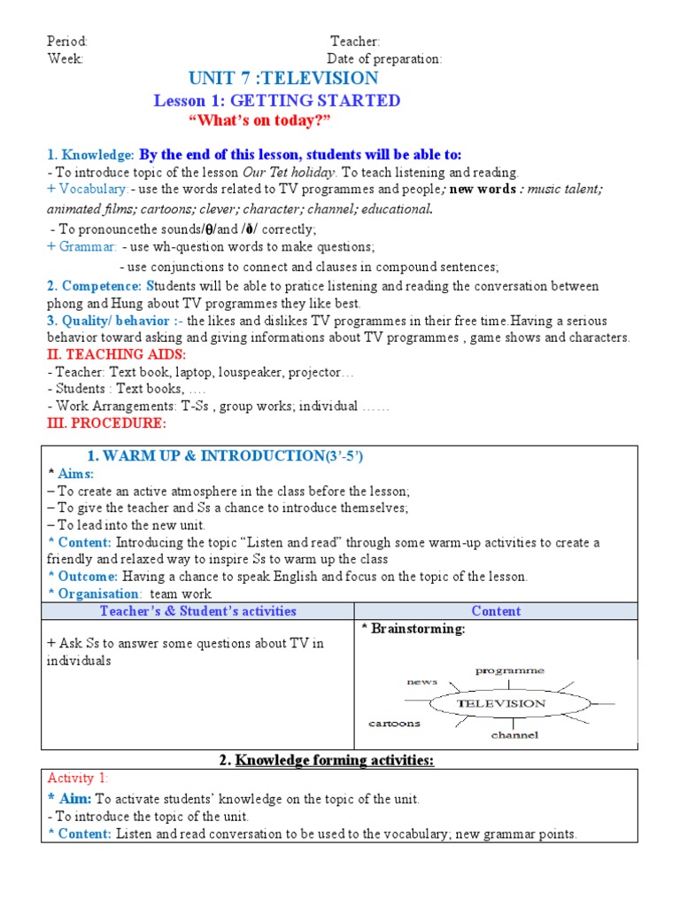 Unit 7 - Lesson 1 - Getting Started | PDF | Vocabulary | Conversation